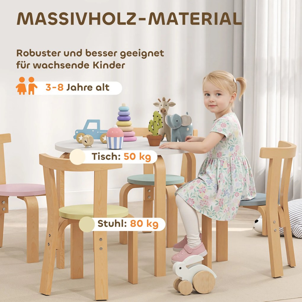 AIYAPLAY 5dílná dětská sada stolu a židlí, lehké masivní dřevo, barevná