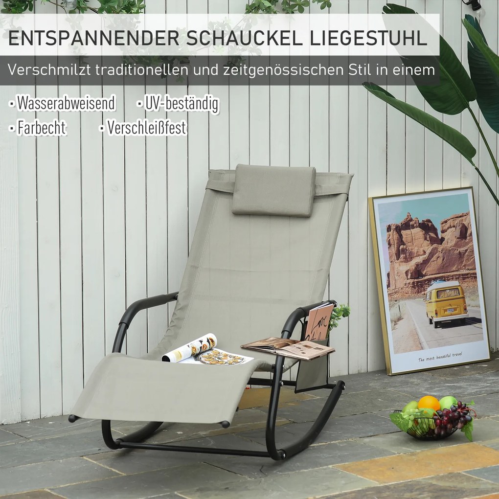 Ergonomické houpací křeslo Outsunny - odnímatelný polštářek, opěrky na ruce, úložný pocket - světle šedý kovový epoxidový textilene