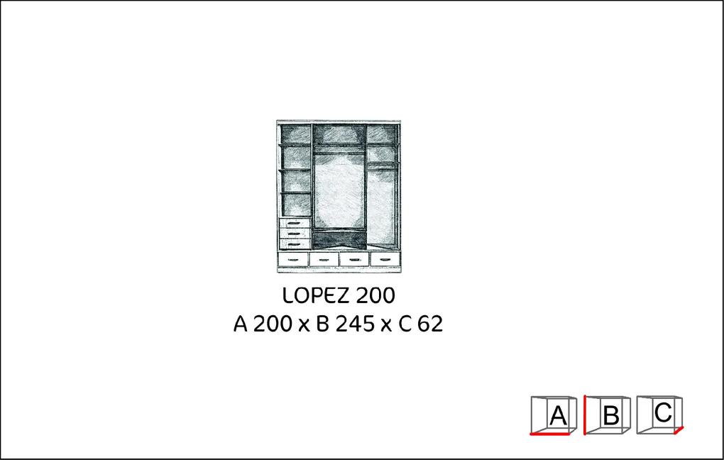 Arkos meble Skříň Lopez 200 Barva: Bílá/černý lesk