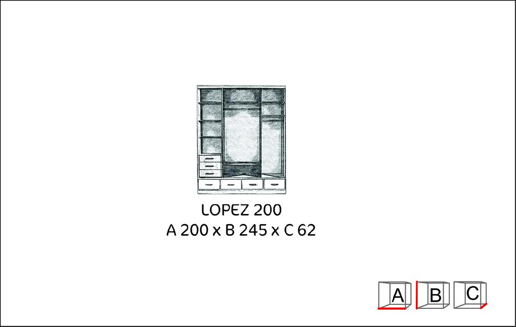 Arkos meble Skříň Lopez 200 Barva: Šedá/Bílý lesk