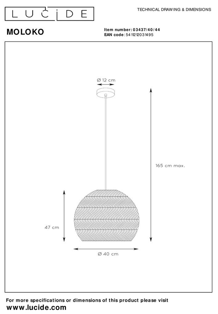 Lucide 03437/40/44 závěsné svítidlo Moloko, okrově žluté, E27, ø40cm