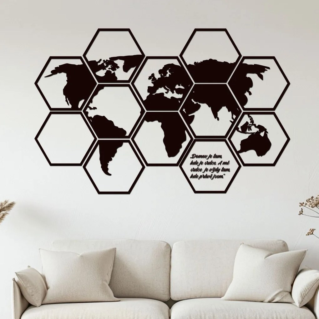 dřevo života Dřevěná mapa světa Hexagon Zvolte barvu dekoru: Bílá, Rozměry šxv (cm): 124x80
