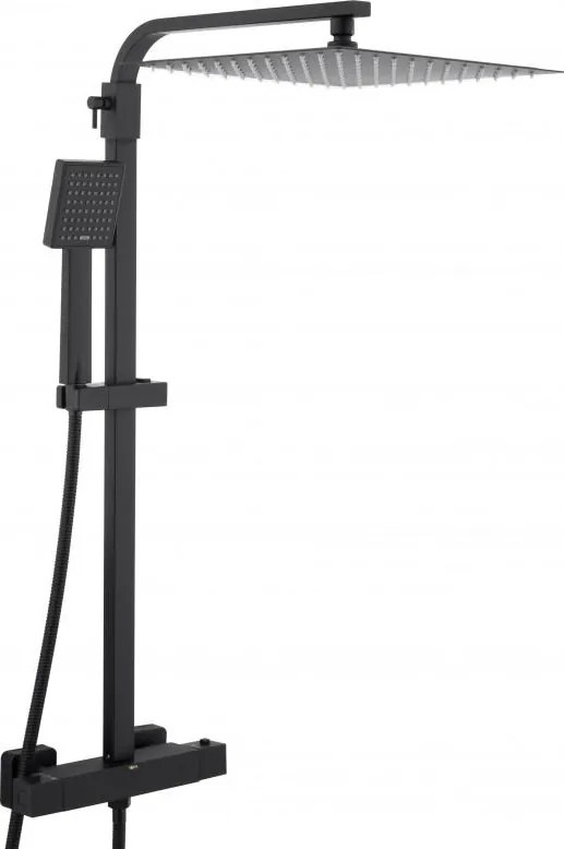 Erga Goba, sprchová souprava s termostatickou baterií a dešťovou hlavicí 30x30 cm, černá matná, ERG-YKA-BP.GOBA-THERM-30-BLK
