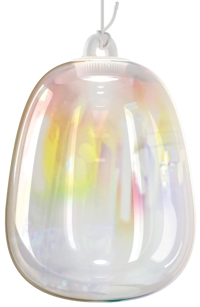 Lodes Obló large, závěs z foukaného skla Rainbow, 1x7W LED 3000K, Ø24,5x34,7cm