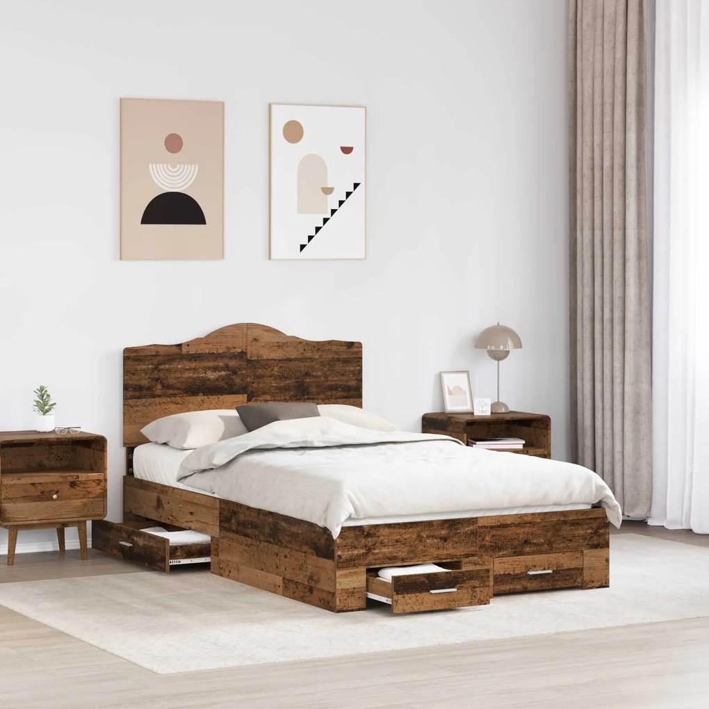 Rám postele s čelo Staré dřevo 120 x 190 cm Kompozitní dřevo 3413637