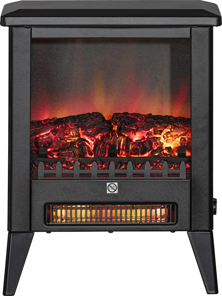 HOMCOM elektrický krb s realistickým ohnivým efektem, ochrana proti přehřátí a nízká hlučnost, 1800W, černý