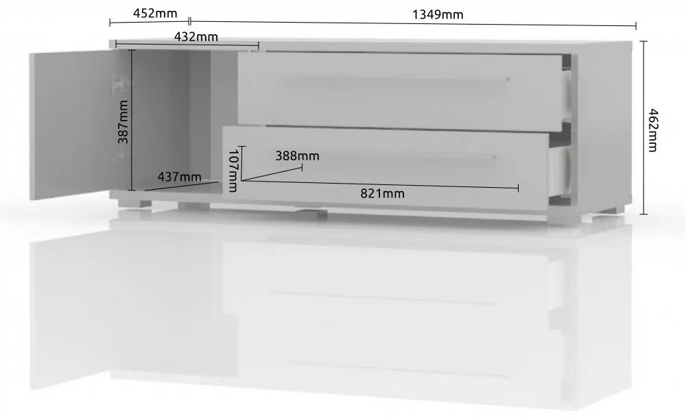 Televizní stolek PIANO TV135-1K2F/PN bílá lesk