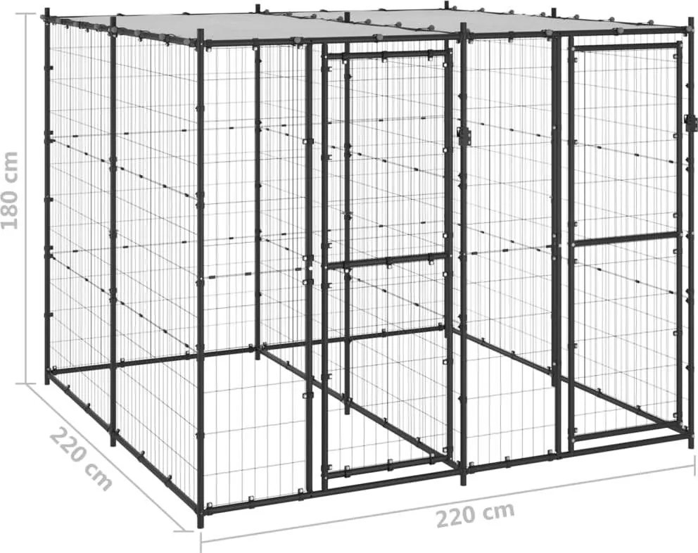 vidaXL Venkovní psí kotec se střechou pozinkovaná ocel 4,84 m² [3082249] Barva: Černo-stříbrný