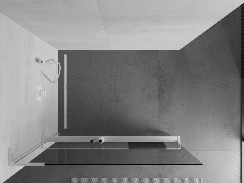 Mexen Kioto+ L, sprchová zástěna Walk-In s poličkou a věšákem 65 x 200 cm, 8mm čiré sklo, bílý profil, 800-065-123-20-00