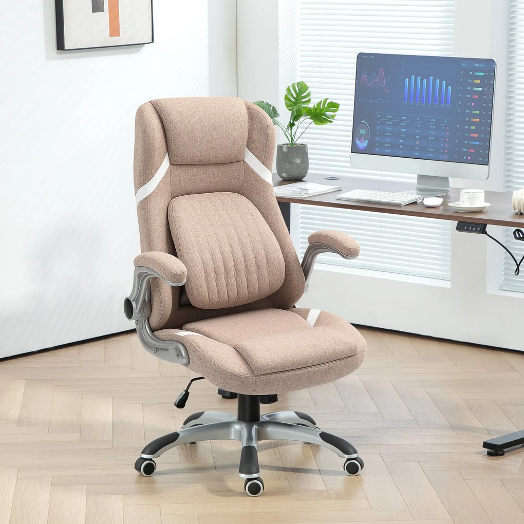 Ergonomická kancelářská židle Vinsetto s sklápěcími područe a opěrkou hlavy, otočná pracovní židle s bederní oporou, nastavitelná výška a houpací fun…