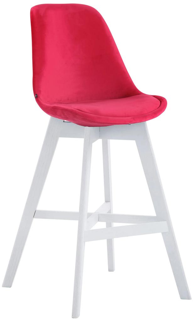 Barová židle Cannes ~ samet, dřevěné nohy bílé Barva  Červená