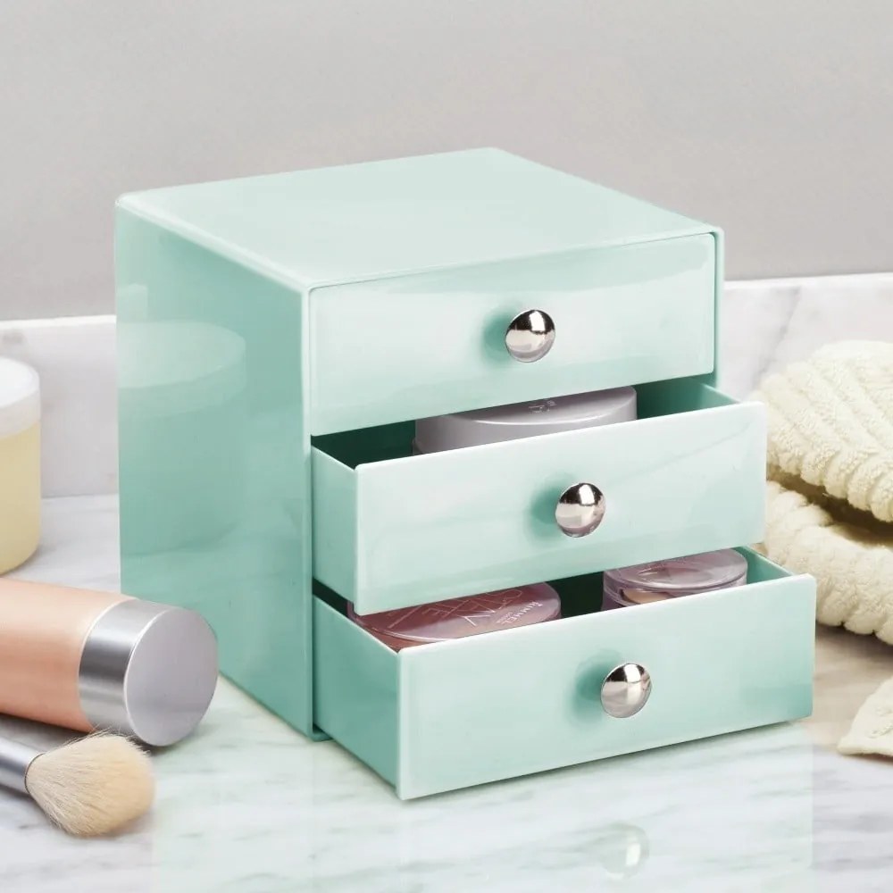 Mátově zelený úložný box s 3 šuplíky iDesign Drawers, výška 16,5 cm