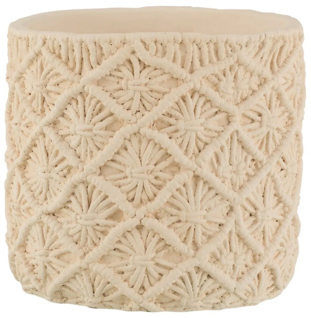 Béžový cementový květináč s drhaným vzorem Ibiza Macramé - Ø23*21 cm