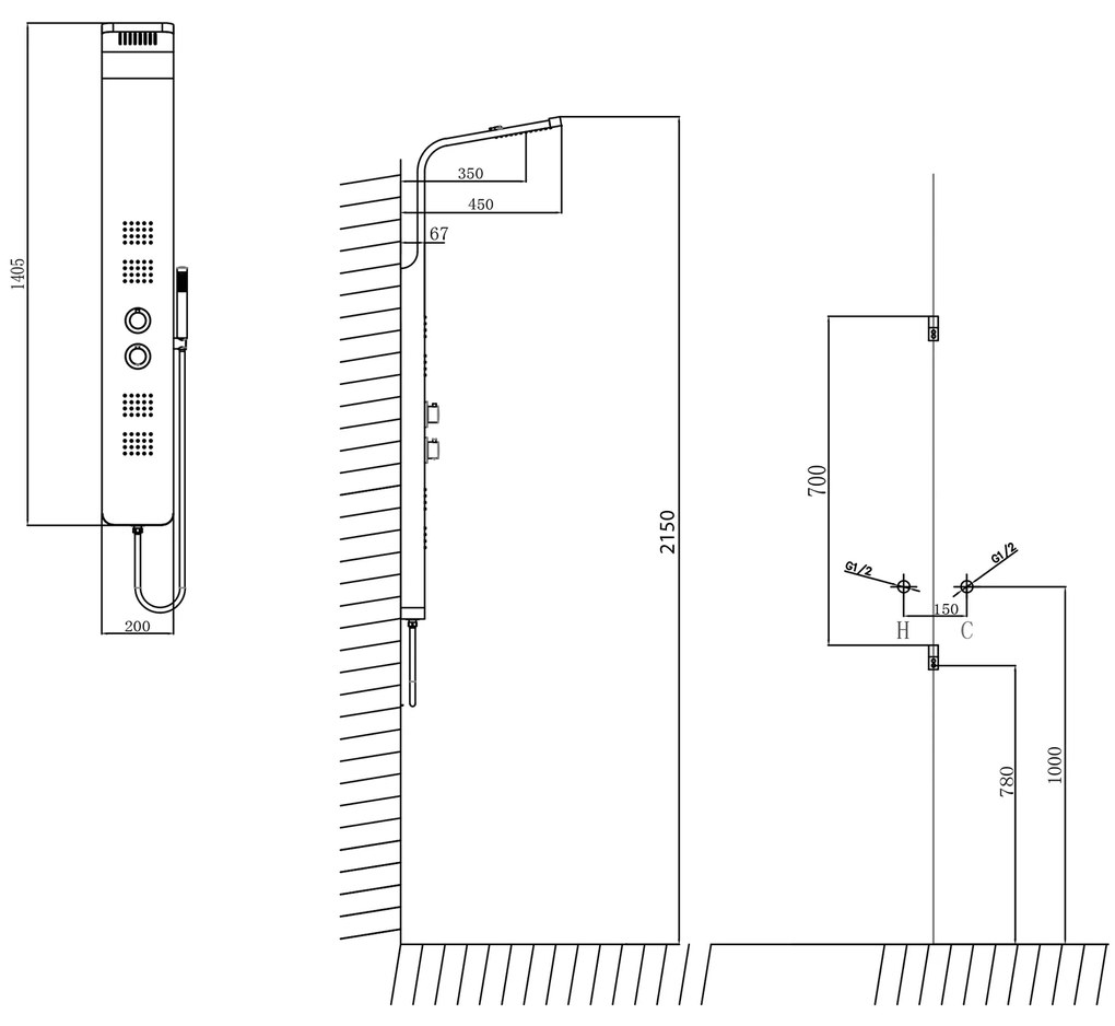 Sapho PRESTIGE termostatický sprchový panel 200x1400 mm, nerez mat - WN337