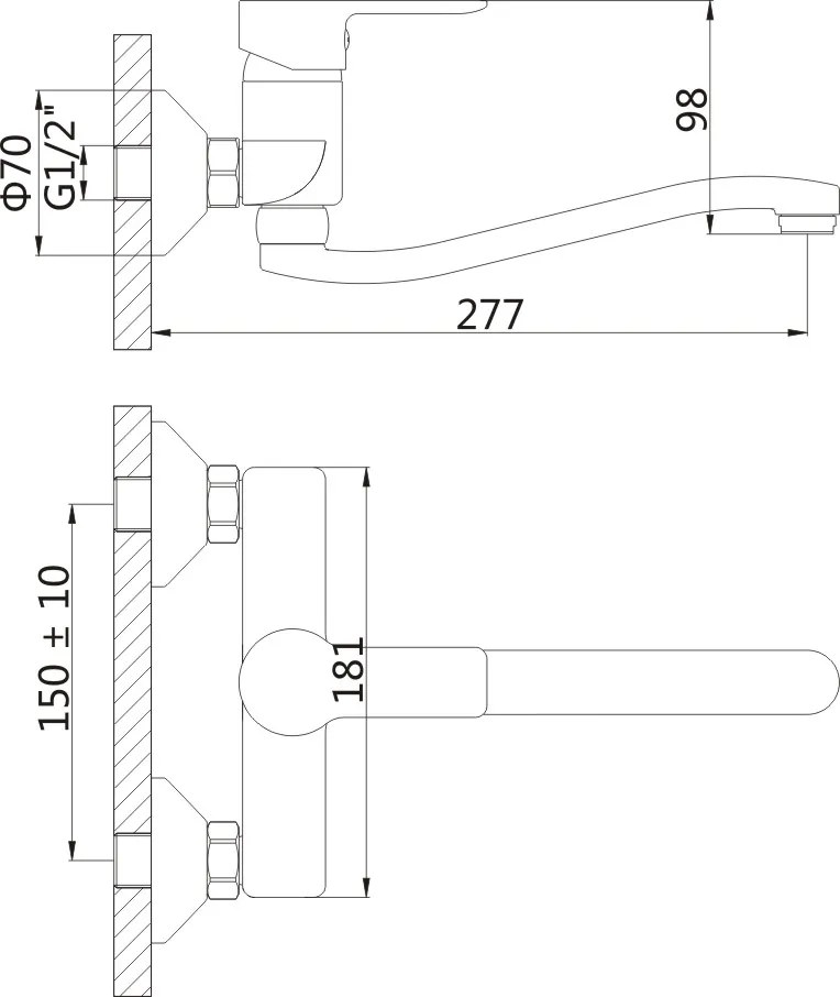 Bruckner, BARON nástěnná baterie, rozteč 150mm, chrom, 612.015.1