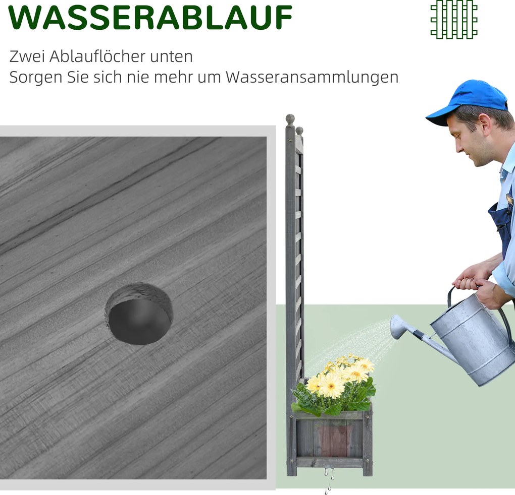 Outsunny truhlík s mříží Truhlík na květiny pro popínavé rostliny ze dřeva ve světle šedé barvě 64x28x120cm ideální pro zahradu a balkon | Aosom.de