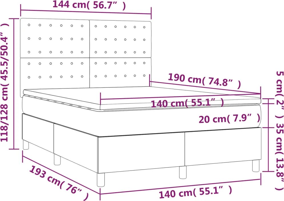 Box spring postel s matrací světle šedá 140 x 190 cm textil 3142089