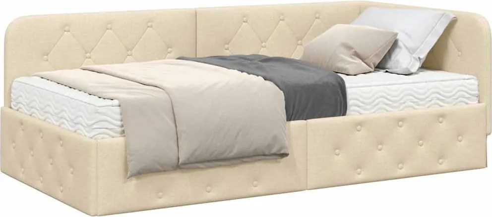 Rohový rám postele Krémová 100 x 200 cm textil 3394059