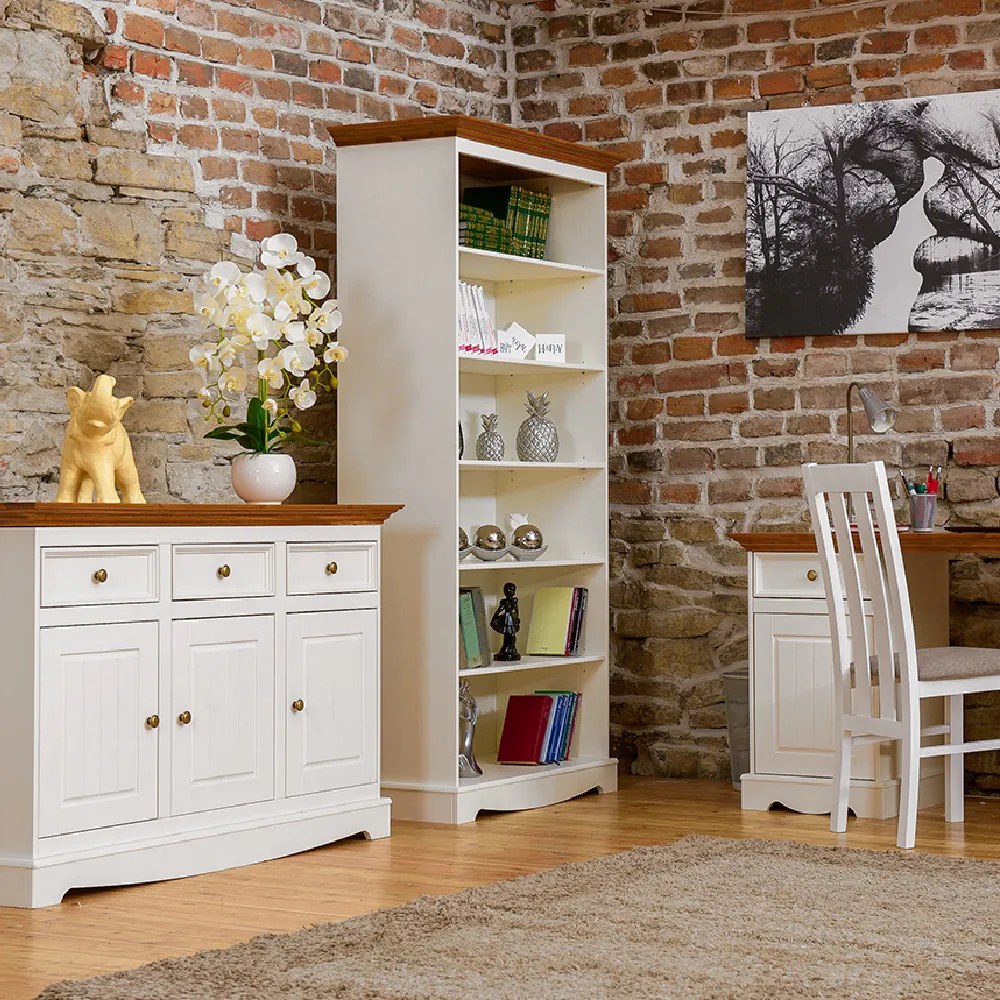 Massive home | Belluno Elegante bílá knihovna z masivu s dubovou deskou