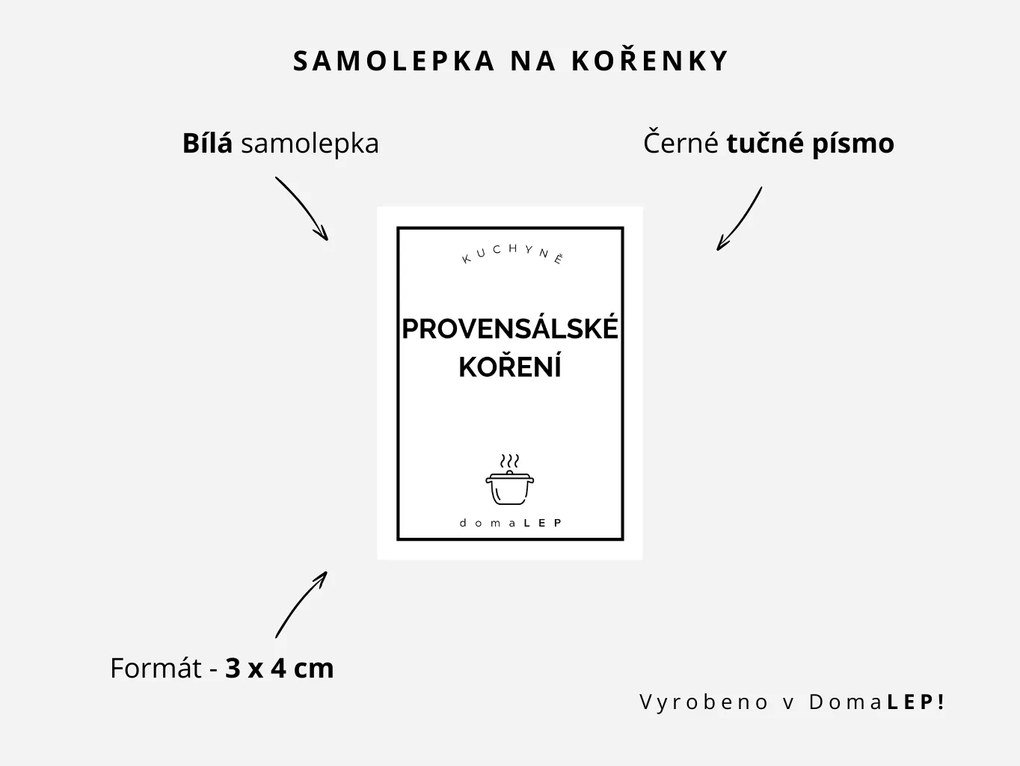 PROVENSÁLSKÉ KOŘENÍ - Samolepka na kořenky 3 x 4 cm - DomaLEP varianta: PRŮHLEDNÁ - tučné písmo