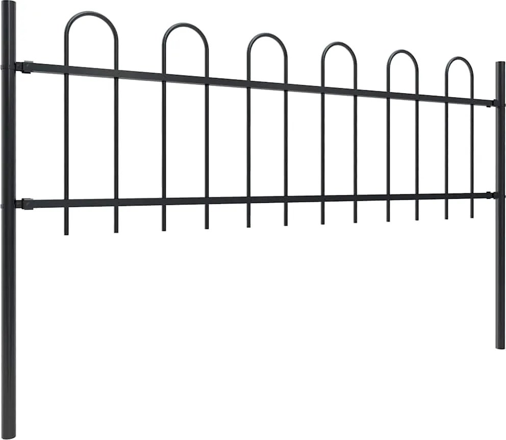 Zahradní plot s obloukem nahoře ocelový 1005 x 60 cm černý 277643