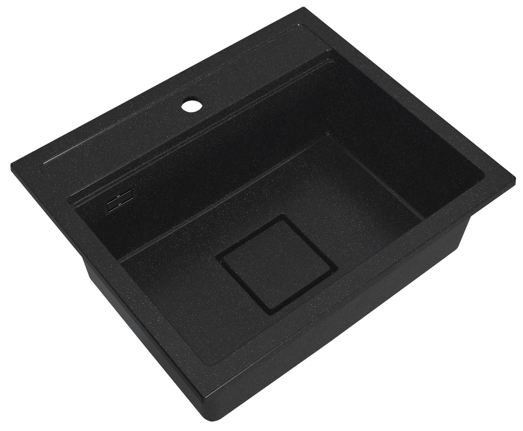 Gamma Quadro 5850, 1-komorový granitový dřez 580x495x220 mm, černá skvrnitá, GMA-ZLE000230