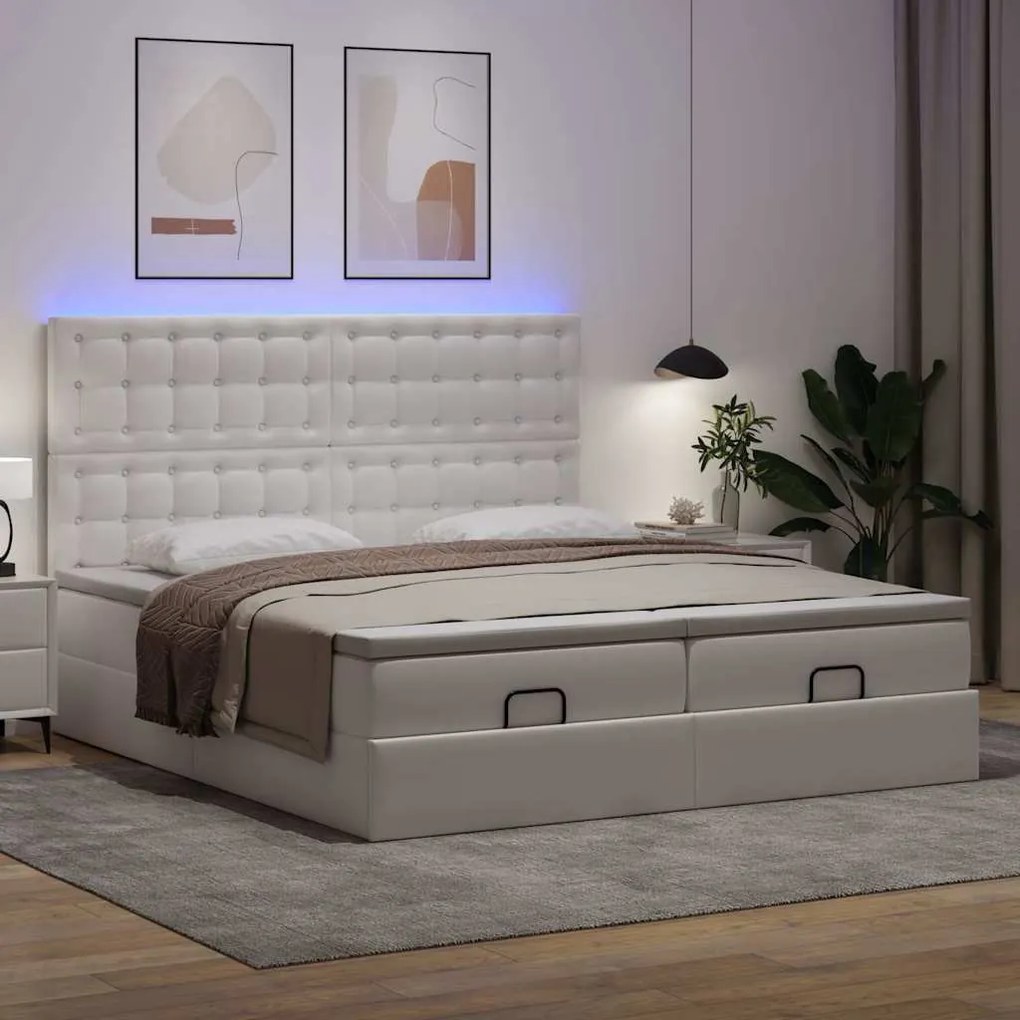 Osmanský postel s matracemi&LED čistě bílý 160x200cm umělá kůže 3314499