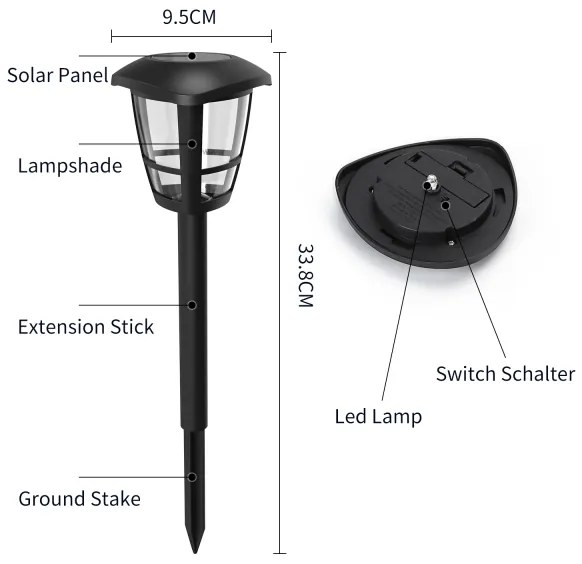 Aigostar - SADA 12x LED Solární lampa LED/0,06W/2V 33,8 cm 6500K IP44 černá