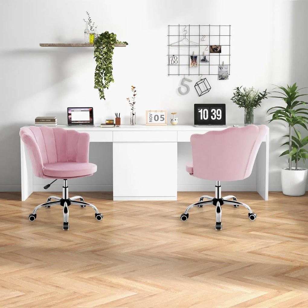 Costway Sametová kancelářská židle výškově nastavitelná s kolečky a ergonomická