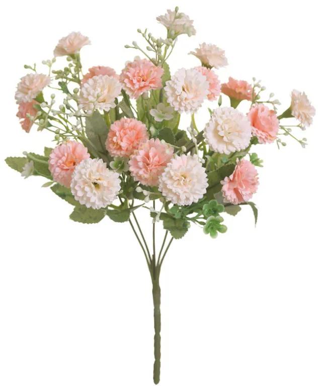 Umělá kytice 20 karafiátových květů s listy Barva: růžová dvoubarevná (white pink)