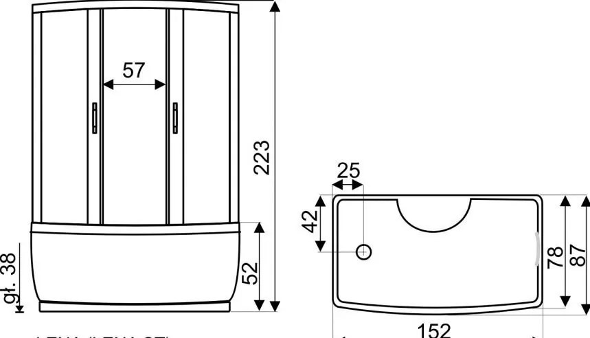 Aplomo Nana 152x87x223 masážní sprchový box s vanou