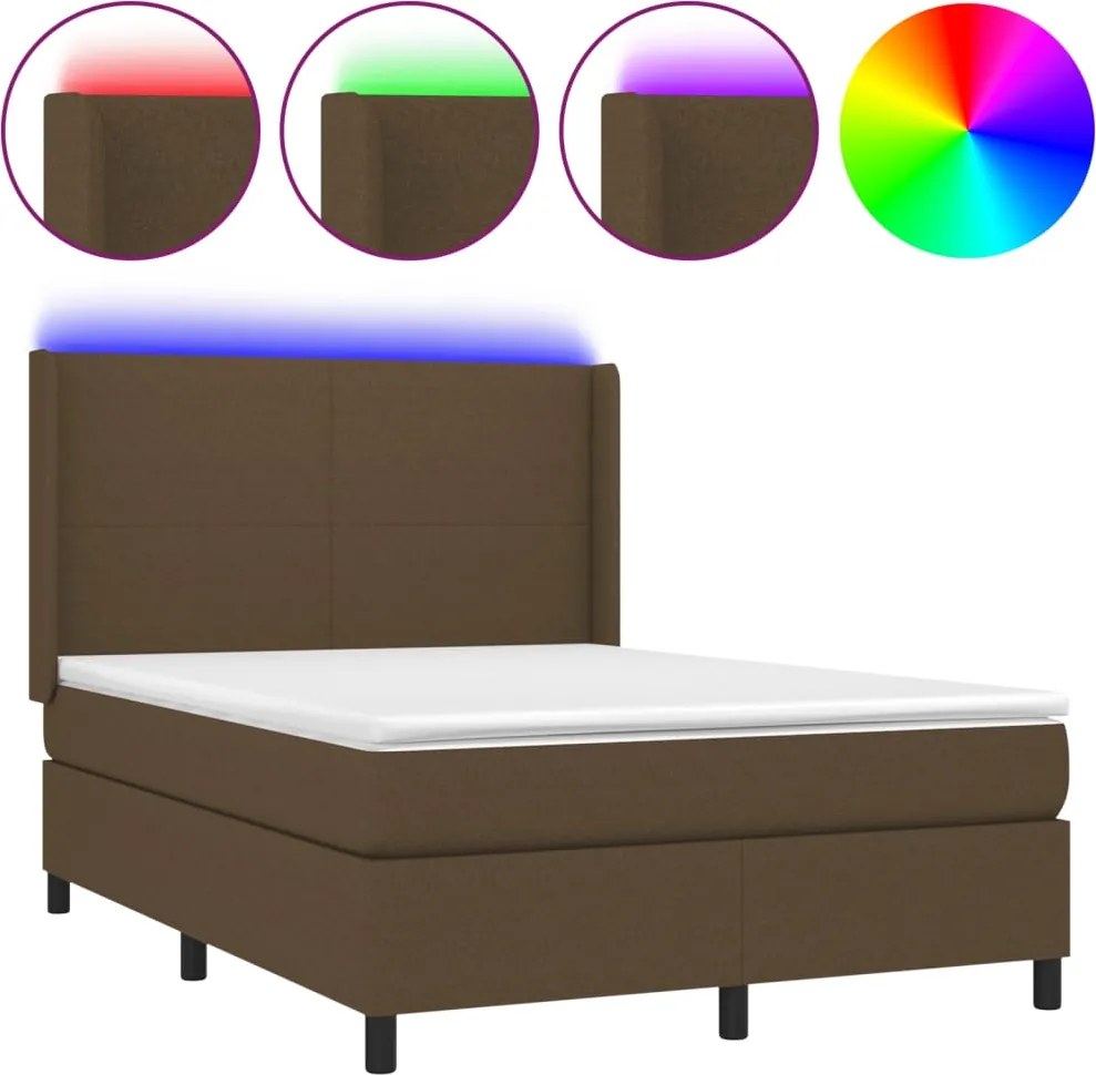 Box spring postel s matrací a LED tmavě hnědá 140x200 cm textil 3138160
