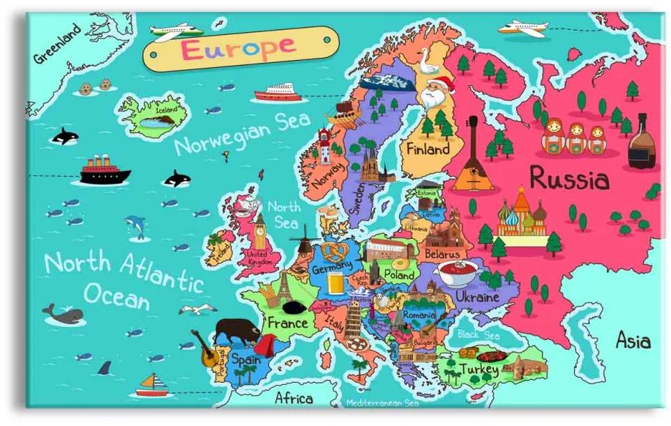 Jednodílný obraz dětská mapa Evropy Velikost (šířka x výška): 180x110 cm