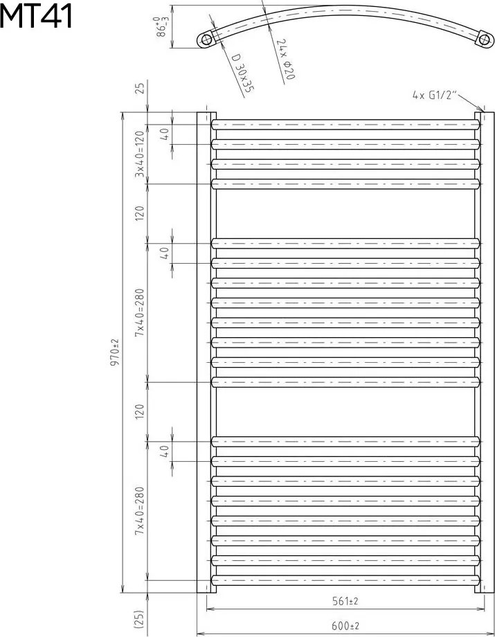 Mereo Mereo, Otopný žebřík oblý, bílý, MT41