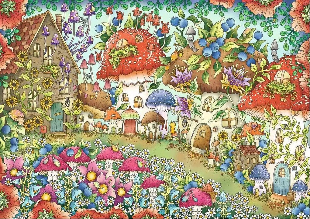Ravensburger puzzle roztomilé houbové domečky na květinové louce 1000 dílků
