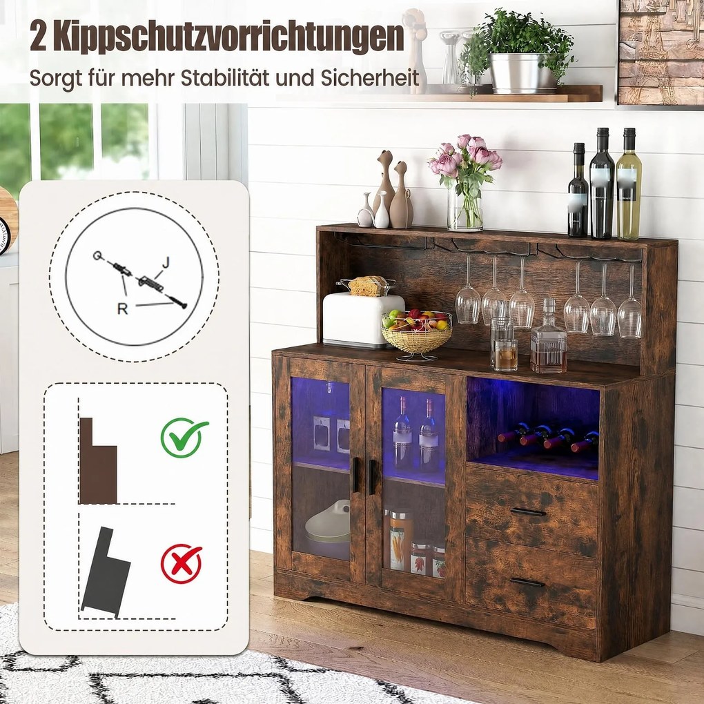 Costway Kuchyňská skříňka bufetová s otevřenými přihrádkami zásuvka a LED