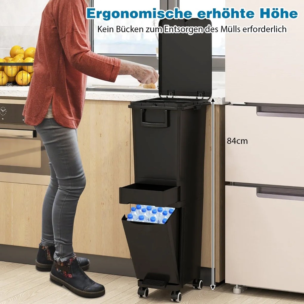 Costway Multifunkční odpadkový koš kuchyňský odpadkový koš s výklopným spodním