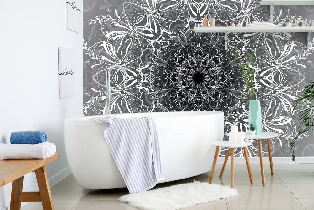 Tapeta černobílá mandala - 150x100 cm