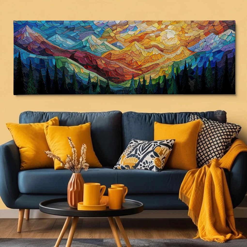 Obraz na plátně - Když slunce hory hladí FeelHappy.cz Velikost obrazu (šířka x výška): 180 x 60 cm