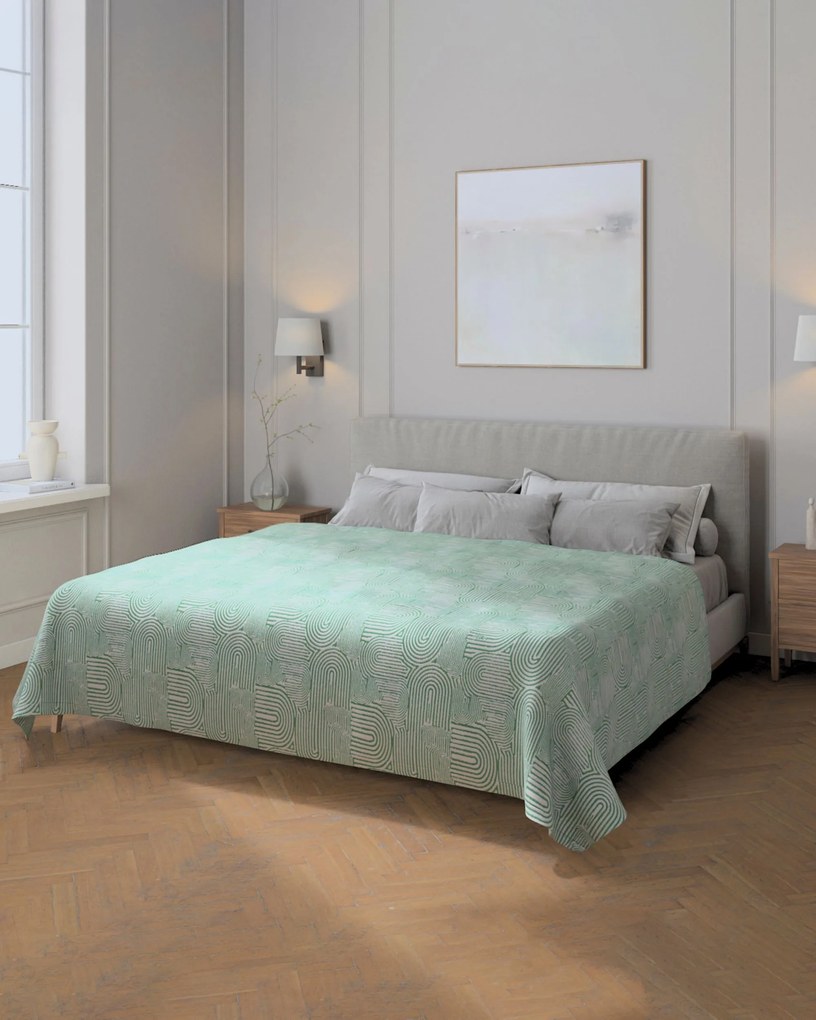 Přehoz na postel 220x260 cm barva zelená látka pletený vzor, vzorované