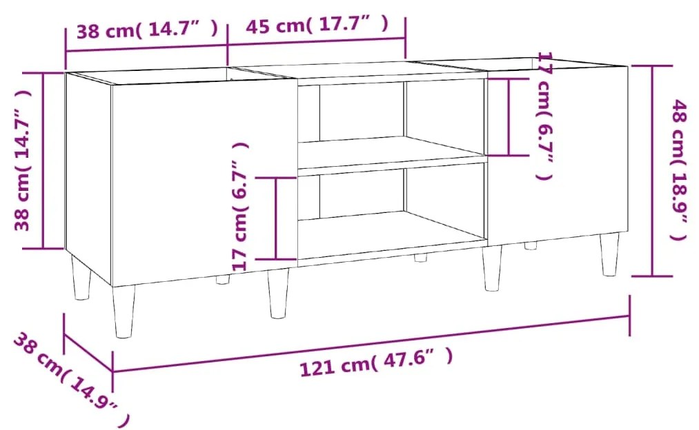 Skříňka na LP desky betonově šedá 121x38x48 cm kompozitní dřevo