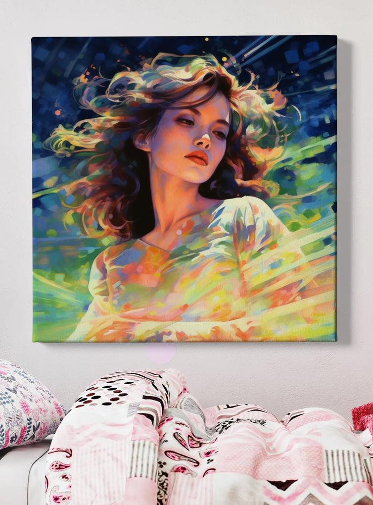 Obraz na plátně - Zamyšlená žena s abstraktním pozadím FeelHappy.cz Velikost obrazu: 120 x 120 cm