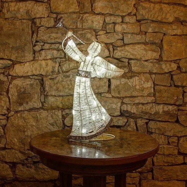 3D LED svítící anděl venkovní s trubkou 50 cm, ledově bílá s Flash, IP44, 24 V