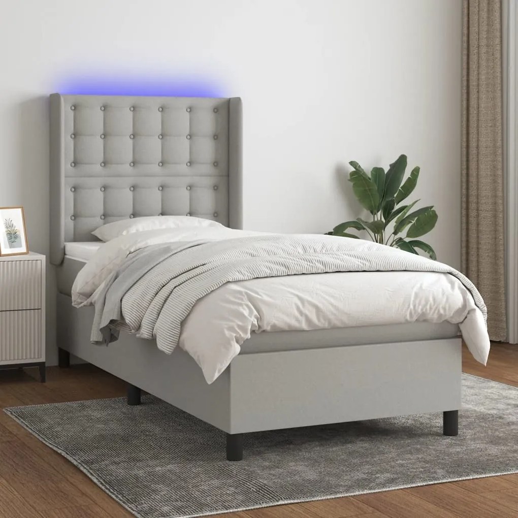 vidaXL Box spring postel s matrací a LED 90x200 cm textil [3138611] Barva: světle šedá