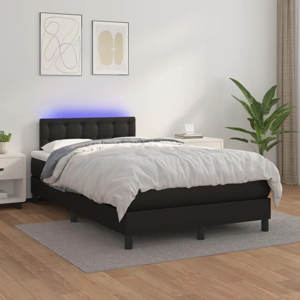 Box spring postel s matrací a LED černá 120x200 cm umělá kůže 3134213