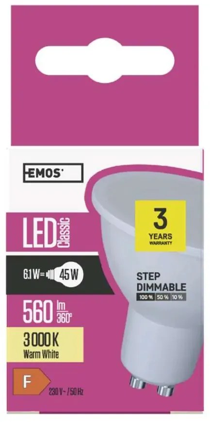 Emos lighting LED žárovka Classic MR16 7W GU10 teplá bílá, stmívatelná