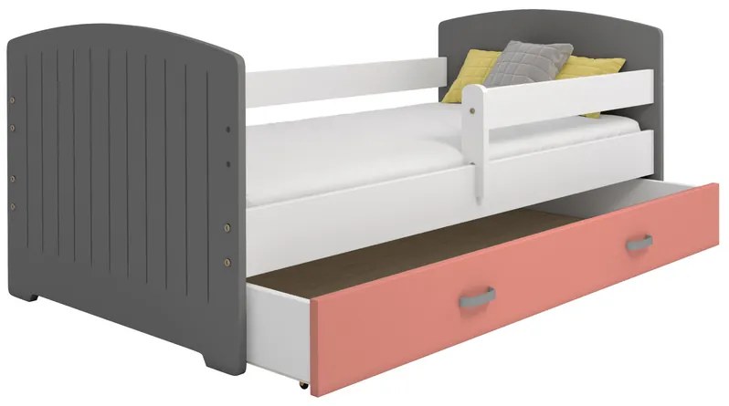 ImportWorld Dětská postel Magdaléna 80x160 B5, šedá/bílá/růžová + rošt a matrace