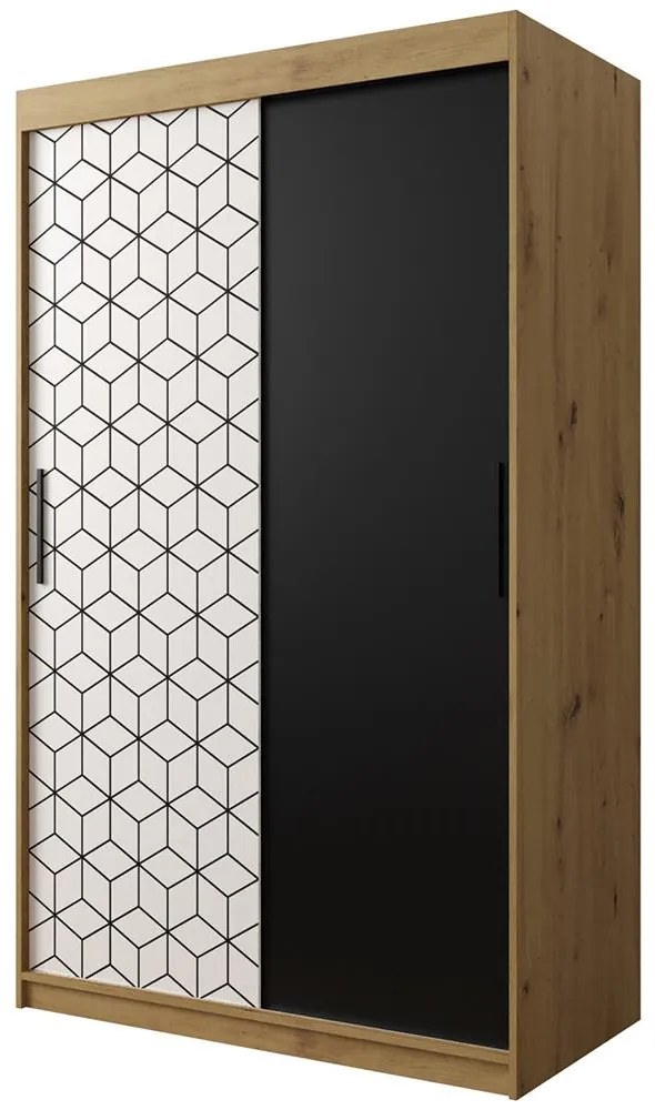 Šatní skříň Plaster | 120 cm | artisan/bílá/černá