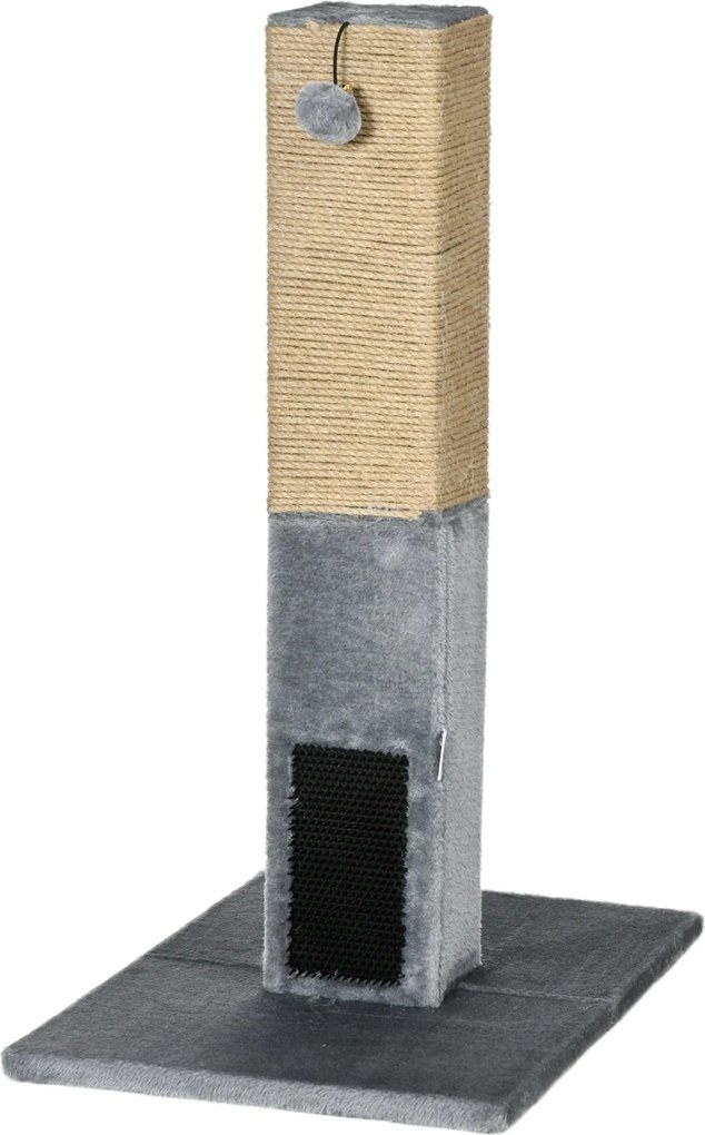 PawHut 79 cm Kočičí Škrabadlo se Závěsným Míčkem a Jutovým Sloupem 59.5x39x79 cm Šedé