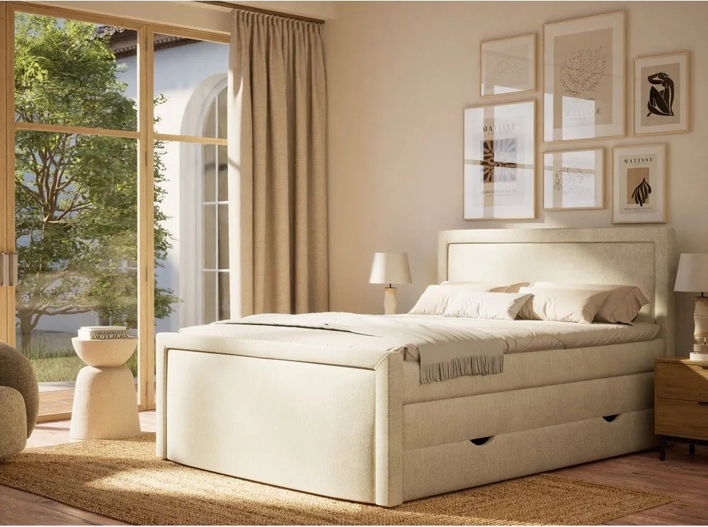 Krémová boxspring postel s úložným prostorem 200x200 cm Fresco – Maison de Rêve